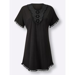 PASTUNETTE Damen Strandtunika mit Bommeln, schwarz, Gr&ouml;&szlig;e 36/38