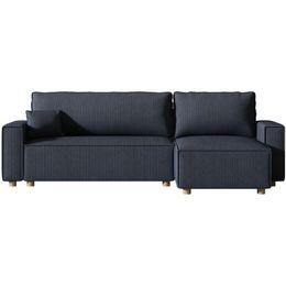 Ecksofa mit Schlaffunktion, 4-Sitzer, Rippvelours, Blau cosy