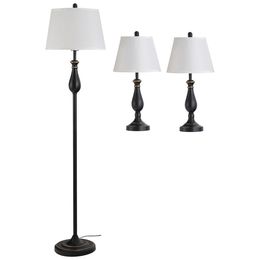 HOMCOM 3er-Lampenset 2 Tischlampe(ø30 x 62H cm) + 1 Stehlampe(ø38 x 158H cm) Vintage, Schwarz+Weiß, Metall,