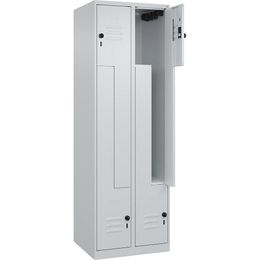 C+P Z-Spind Classic PLUS, 2 Abteile, lichtgrau, B 600 mm, mit Bodengleitern, Drehriegel