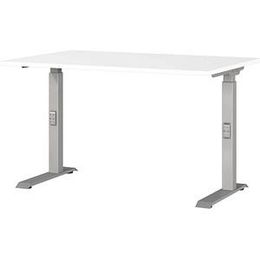 Germania DOWNEY höhenverstellbarer Schreibtisch weiß rechteckig, C-Fuß-Gestell silber 120,0 x 80,0 cm