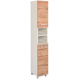 Seitenschrank Welltime "Avignon" Schränke Gr. B/H/T: 30 cm x 180 cm x 35 cm, 2 St., weiß (eiche, weiß) Bad-Hochschrank stehende und hängende Montage möglich