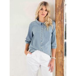 Jeansbluse Linea Tesini BY HEINE Gr. 38, blau (blue, bleached) Damen Blusen