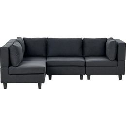 Beliani 4-Sitzer Ecksofa Rechtsseitig Schwarz Stoffbezug mit Kissen Schwarze Beine Modular Modern Modulsofa Wohnlandschaft Wohnzimmer Wohnecke