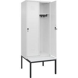 C+P Spind Classic PLUS Sitzbank, 2 Abteile, verkehrsweiß, B 800 mm, Sicherheits-Drehriegel, untergebaut, Kunststoff