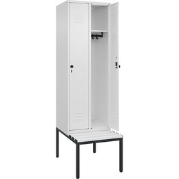 C+P Spind Classic PLUS Sitzbank, 2 Abteile, verkehrsweiß, B 600 mm, Sicherheits-Drehriegel, untergebaut, Kunststoff