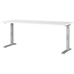 Germania DOWNEY höhenverstellbarer Schreibtisch weiß rechteckig, C-Fuß-Gestell silber 180,0 x 80,0 cm