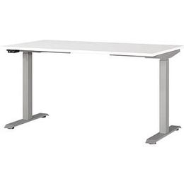 Germania JET höhenverstellbarer Schreibtisch weiß rechteckig, T-Fuß-Gestell silber 140,0 x 80,0 cm