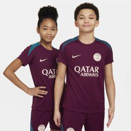 Paris Saint-Germain Strike Nike Dri-FIT Kurzarm-Fußballoberteil aus Strickmaterial (ältere Kinder) - Rot