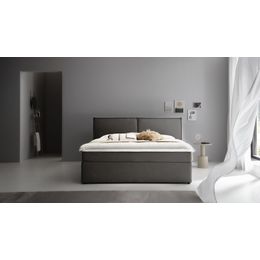 Boxbett "NIKITA", grau (anthrazit), B:161cm L:209cm, ATLANTIC HOME COLLECTION, Komplettbetten, bodentiefes Bett, wahlweise mit Matratze und Topper
