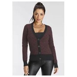 Strickjacke Melrose Gr. 34, bunt (schwarz, bordeaux) Damen Strickjacken mit Kontrastdetails und Knöpfen