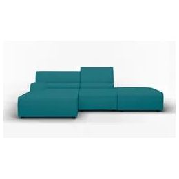 Ecksofa Egoitaliano "Babouche, Designsofa mit außergewöhnlichem Sitzkomfort zum Wohlfühlen" Sofas Gr. B/H/T: 287cm x 80cm x 98cm, Leder CAREZZA, Recamiere links, blau (türkis)