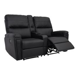 2er Kinosessel MCW-K17, Relaxsessel Fernsehsessel Sofa, Nosagfederung Getr&auml;nkehalter Fach ~ Kunstleder schwarz