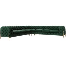 S-style Möbel - Chesterfield Ecksofa Willow mit Metall Füßen, Grün Samt