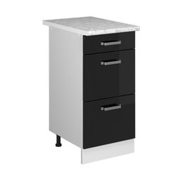 Unterschrank R-Line, Schwarz Hochglanz, 40 cm mit Schubladen VICCO