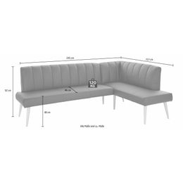 Eckbank exxpo - SOFA FASHION "Costa, moderne Rückensteppung, bequem und elegant, hoher Holzfuß" Sitzbänke Gr. B/H/T: 157 cm x 92 cm x 245 cm, Kunstleder SOFTLUX, Ottomane rechts, langer Schenkel links, braun (schoko) hochwertig verarbeitet, Frei im Raum stellbar