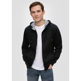 s.Oliver - Sweatshirt-Jacke mit Kapuze und Logo, Herren, schwarz, Größe L