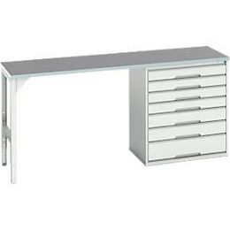 Unterbauwerkbank Bott verso, Linoleum-Platte, 7 Schubladen, B 2000 x T 600 x H 930 mm, Lichtgrau