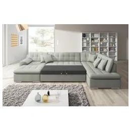 Wohnlandschaft Trendmanufaktur "Rave II, toller Sitzkomfort, auswendige Detailverarbeitung" Sofas Gr. B/H/T: 323cm x 77cm x 202cm, Struktur, Recamiere links, mit Bettfunktion, grün (salbei) wahlweise mit Bettfunktion, U-Form