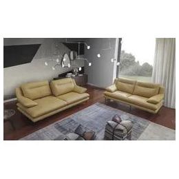 3-Sitzer Calia italia "Cezanne, italienisches Design trifft erstklassigen Sitzkomfort, Leder" Sofas Gr. B/H/T: 215cm x 90cm x 109cm, Leder BULL, mit Sitztiefenverstellung, gelb (355 senape mit weißer kontrastnaht) Edles Designsofa in besonders langlebigen & pflegeleichten Lederarten