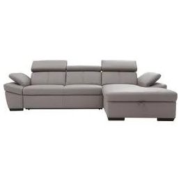 Ecksofa exxpo - SOFA FASHION "Salerno, klassisch modernes Funktionssofa, hoher Sitzkomfort, L-Form" Sofas Gr. B/H/T: 280cm x 77cm x 170cm, Lederfaserstoff, Recamiere rechts, mit Bettfunktion-mit Bettkasten, grau (argent) inkl. Kopf- und Armteilverstellung, wahlweise mit Bettfunktion