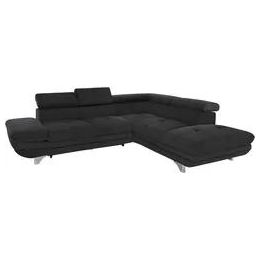 Ecksofa COTTA "Enterprise L-Form" Sofas Gr. B/H/T: 273cm x 72cm x 237cm, Struktur, Ottomane rechts, mit Bettfunktion-mit Kopfteilverstellung-mit Armteilverstellung, schwarz inklusive Kopf- und Armteilverstellung, wahlweise mit Bettfunktion