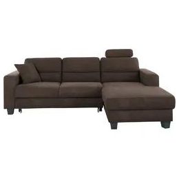 Ecksofa Trendmanufaktur "Chamber, zeitlos und modern, hoher Sitzkomfort, L-Form" Sofas Gr. B/H/T: 247cm x 85cm x 165cm, Strukturstoff, Recamiere rechts, Mit Schlaffunktion, braun (dunkelbraun) wahlweise mit Schlaffunktion