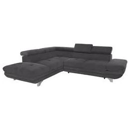 Ecksofa COTTA "Enterprise L-Form" Sofas Gr. B/H/T: 273cm x 72cm x 237cm, Struktur, Ottomane links, mit Kopfteilverstellung-mit Armteilverstellung, grau inklusive Kopf- und Armteilverstellung, wahlweise mit Bettfunktion