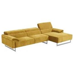 Ecksofa Egoitaliano "Malika, L-Form" Sofas Gr. B/H/T: 287cm x 94cm x 165cm, Luxus-Microfaser Lederoptik, Recamiere rechts, mit Kopfteilverstellung, gelb mit Recamiere, inkl. Kopfteilverstellung und chromfarbenen Metallfüßen