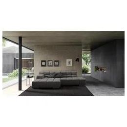 Ecksofa DESIGNWERK "Temple, Designsofa trifft hohen Sitzkomfort, L-Form" Sofas Gr. B/T: 286cm x 169cm, Flachgewebe, Recamiere links, grau (dark grey) Recamiere links oder rechts, mit Sitztiefenverstellung