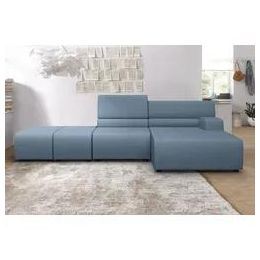 Ecksofa Egoitaliano "Babouche, Designsofa mit außergewöhnlichem Sitzkomfort zum Wohlfühlen" Sofas Gr. B/H/T: 384cm x 80cm x 98cm, Luxus-Microfaser Lederoptik, Recamiere rechts, blau (hellblau)