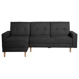 Ecksofa Max Winzer "Just Chill" Sofas Gr. B/H/T: 230cm x 93cm x 152cm, Samtvelours 20442, Recamiere beidseitig montierbar, schwarz Schlafsofa mit Recamiere, Rückenverstellung, inklusive Stauraumhocker