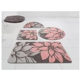 Badematte Home Affaire "Susan" Badematten Gr. rechteckig (80cm x 150cm), Polyester, rosa (rosa, grau) Blumen-Muster, Badteppich, Badematten auch als 3 teiliges Set & rund