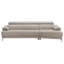 Ecksofa Egoitaliano "Soul, extravagantes Designsofa, Megasofa, super bequem, tolle Details" Sofas Gr. B/H/T: 246 cm x 99 cm x 140 cm, Leder BULL, Recamiere rechts, grau (stone) mit Trapez-Abschlußelement, inkl verstellbarer Kopfteile