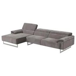 Ecksofa Egoitaliano "Malika, L-Form" Sofas Gr. B/H/T: 287cm x 94cm x 165cm, Luxus-Microfaser Lederoptik, Recamiere links, mit Kopfteilverstellung, grau (steingrau) mit Recamiere, inkl. Kopfteilverstellung und chromfarbenen Metallfüßen