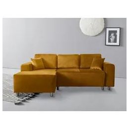 Guido Maria Kretschmer Home & Living Ecksofa GUIDO MARIA KRETSCHMER HOME & LIVING "Györ" Sofas Gr. B/H/T: 235cm x 88cm x 160cm, Samtoptik, Recamiere links, mit Bettfunktion-mit Bettkasten, goldfarben L-Form, wahlweise mit Bettfunktion und Bettkasten incl. 2 Zierkissen