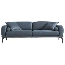 2,5-Sitzer Egoitaliano "Masu, Designsofa mit erstklassigem Sitzkomfort" Sofas Gr. B/H/T: 218cm x 95cm x 97cm, Leder BULL, mit Rückenfunktion, blau (ozeanblau) inkl. 2 Kissenrollen, Rückenelemente manuell verstellbar, Metallfüße