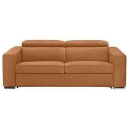 2,5-Sitzer Egoitaliano "Cabiria, Design und super Sitzkomfort" Sofas Gr. B/H/T: 226 cm x 97 cm x 103 cm, Luxus-Microfaser Lederoptik, braun (cognac) inkl. manuell verstellbarer Kopfstützen, mit Metallfüßen