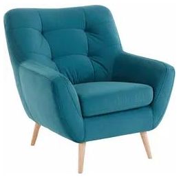 Sessel exxpo - SOFA FASHION "Scandi, Loungesessel mit tollem Sitzkomfort, hochwertige Polsterung" Gr. Struktur, Sessel, B/H/T: 87cm x 92cm x 92cm, blau (türkis) Einzelsessel Sessel bequem, hohe Holzfüße