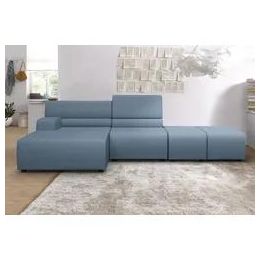 Ecksofa Egoitaliano "Babouche, Designsofa mit außergewöhnlichem Sitzkomfort zum Wohlfühlen" Sofas Gr. B/H/T: 384cm x 80cm x 98cm, Luxus-Microfaser Lederoptik, Recamiere links, blau (hellblau)