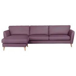 Ecksofa Home Affaire "Meersburg, L-Form" Sofas Gr. Webstoff, Recamiere links, lila mit Holzfüßen