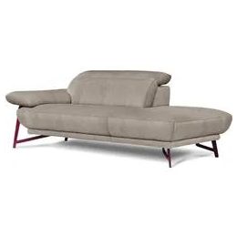 Ottomane Egoitaliano "Anais, Designsofa mit hohem Sitzkomfort, Designfuß" Sofas Gr. B/H/T: 179cm x 74cm x 106cm, Luxus-Microfaser Lederoptik, Ottomane rechts, Armlehne links, grau (opal grau) Solitärmöbel als Blickfang, inkl. verstellbarer Kopfstützen