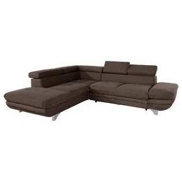 Ecksofa COTTA "Enterprise L-Form" Sofas Gr. B/H/T: 273cm x 72cm x 237cm, Chenille, Ottomane links, mit Bettfunktion-mit Kopfteilverstellung-mit Armteilverstellung, braun (espresso) inklusive Kopf- und Armteilverstellung, wahlweise mit Bettfunktion