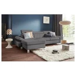 Ecksofa exxpo - SOFA FASHION "Fiji, hochwertige Detailverarbeitung im Sitz und Rücken, L-Form" Sofas Gr. B/H/T: 292cm x 98cm x 167cm, Luxus-Kunstleder, Recamiere links, Ohne Bettfunktion, grau (delphin) bequem durch Kopf- und Armteilverstellung, wahlweise mit Bettfunktion