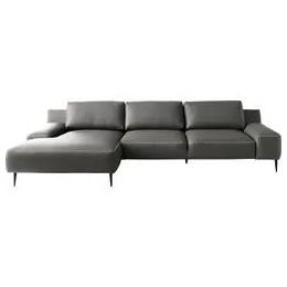 Ecksofa DESIGNWERK "Forma, zeitloses Designsofa mit aktuellem Fuß, L-Form" Sofas Gr. B/T: 344cm x 162cm, Leder, Recamiere links, grau (steel) in hochwertiger Verarbeitung und tollem Sitzkomfort