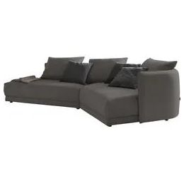 Ecksofa DESIGNWERK "New York, extravagantes Designsofa mit tollem Sitzkomfort, L-Form" Sofas Gr. B/T: 333 cm x 179 cm, Flachgewebe, Recamiere rechts, grau (dark grey) mit moderner Rundung im Korpus