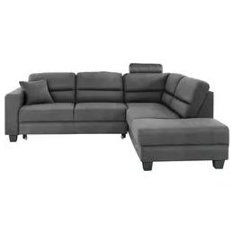 Ecksofa Trendmanufaktur "Chamber, zeitlos und modern, hoher Sitzkomfort, L-Form" Sofas Gr. B/H/T: 245cm x 85cm x 203cm, Microfaser VINTAGE, Ottomane rechts, Ohne Schlaffunktion, grau (dunkelgrau) Zehentrenner wahlweise mit Schlaffunktion