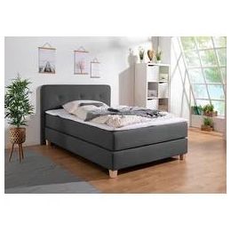 Boxspringbett Home Affaire "Fargo", grau (anthrazit), B:133cm L:207cm, Struktur fein (100% Polyester), Samtstoff (100% Polyester), Komplettbetten, inkl. Topper, in 3 Matratzenarten, in Samt- oder Strukturstoff