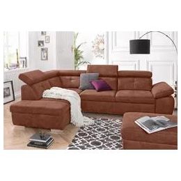 Ecksofa exxpo - SOFA FASHION "Spring, super bequem und komfortabel mit Armteil- und Kopfteilfunktion", braun (cognac), B:274cm H:81cm T:206cm, NaturLEDER (echtes Rindsleder) in Sitz und Rücken. Korpus in passendem Kunstleder SOFTLUX bezogen, Luxus-Microfaser (100% Polyester), Struktur ( 100% Polyester), Sofas, wahlweise mit Bettfunktion und Bettkasten, L-Form