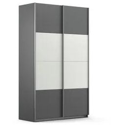 Schwebetürenschrank Rauch "Quadra Bestseller Schlafzimmerschrank in vielen Breiten" Schränke Gr. B/H/T: 136 cm x 230 cm x 62 cm, 2 St., grau (grau metallic, weißglas) Kleiderschrank Garderobenschrank Schrank mit Glaselementen